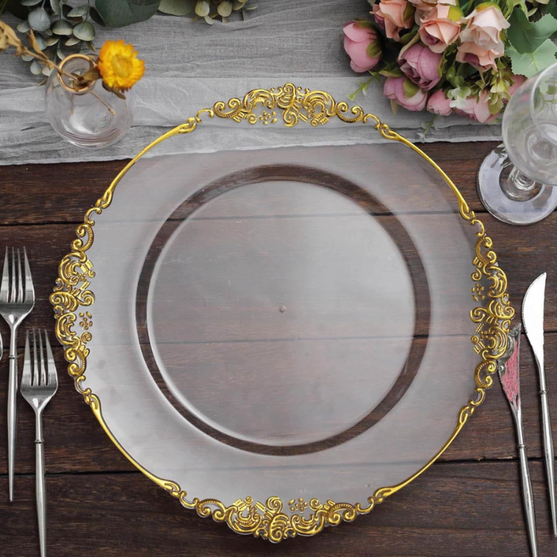 13" Rnd Baroque Edge Charger Plate - Gold | (B)Charger Plates ...