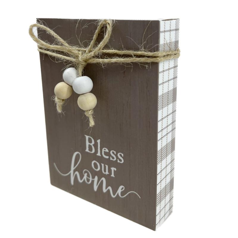 5"H Block Sign-Shelf Sitter - Bless Our Home on Light Brown | (B ...